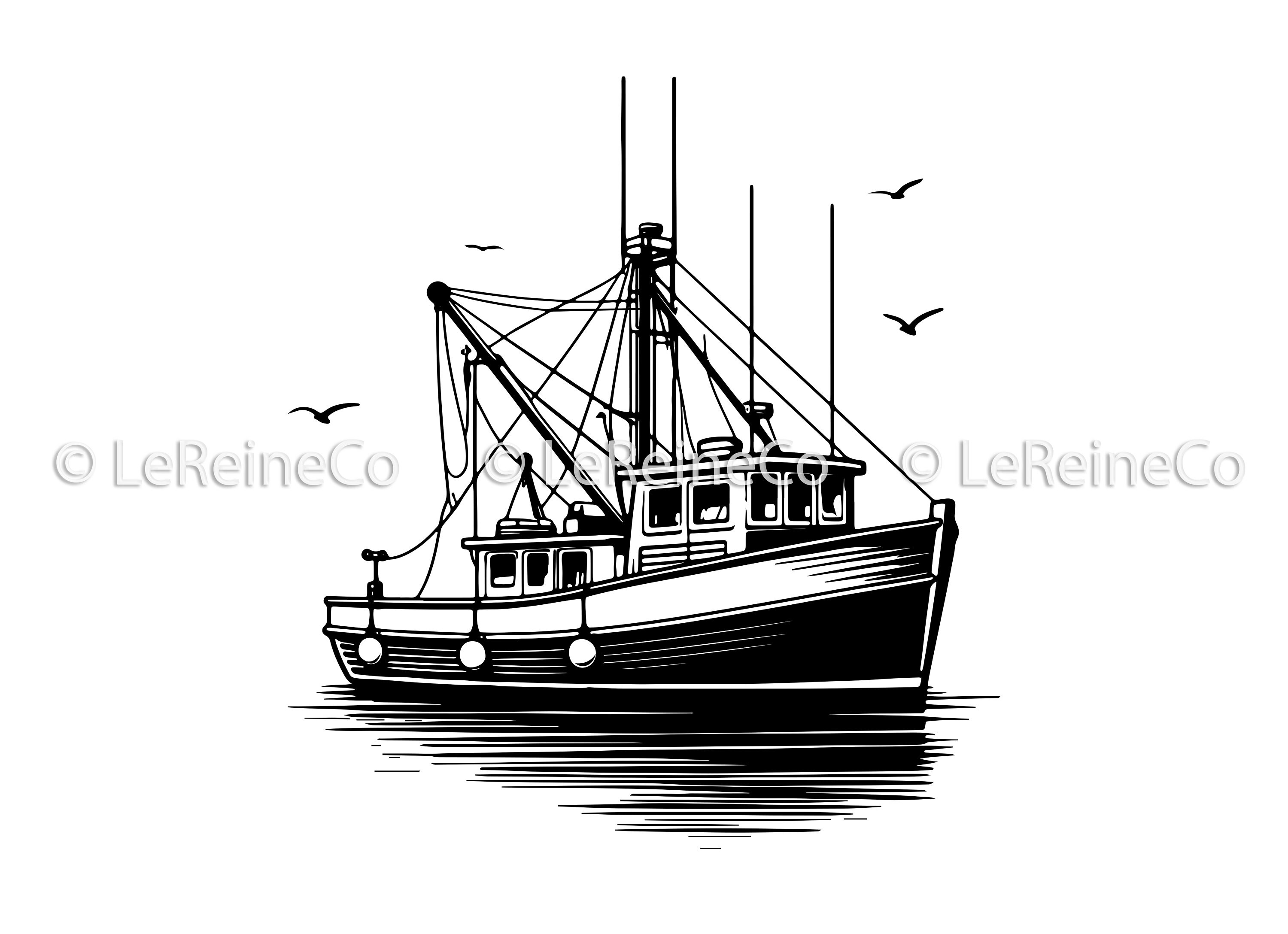 Fishing Boat Svg Png Dxf Eps, Ocean Svg, Vector Graphic, Laser Engraver ...