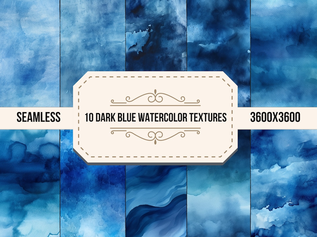 Dark Blue Watercolor Textures Pack, Aquarel Seamless Background ...