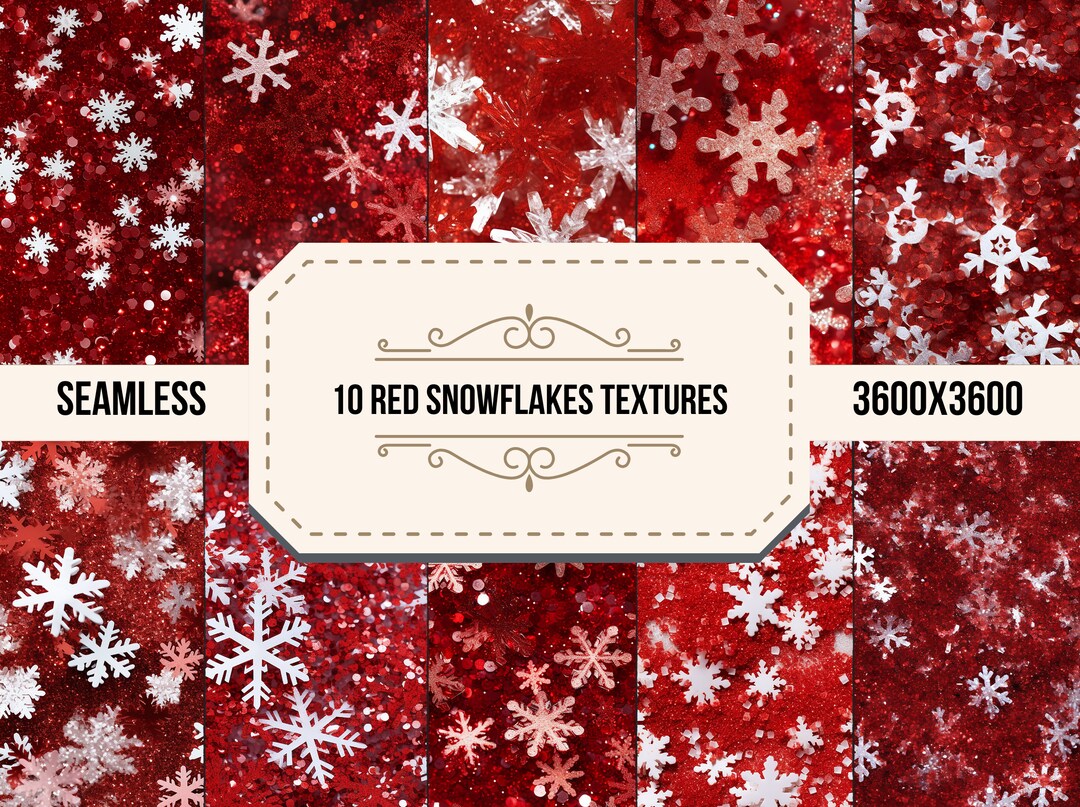 Red Snowflake Textures Pack, Xmas Seamless Patterns, Holiday Printables ...