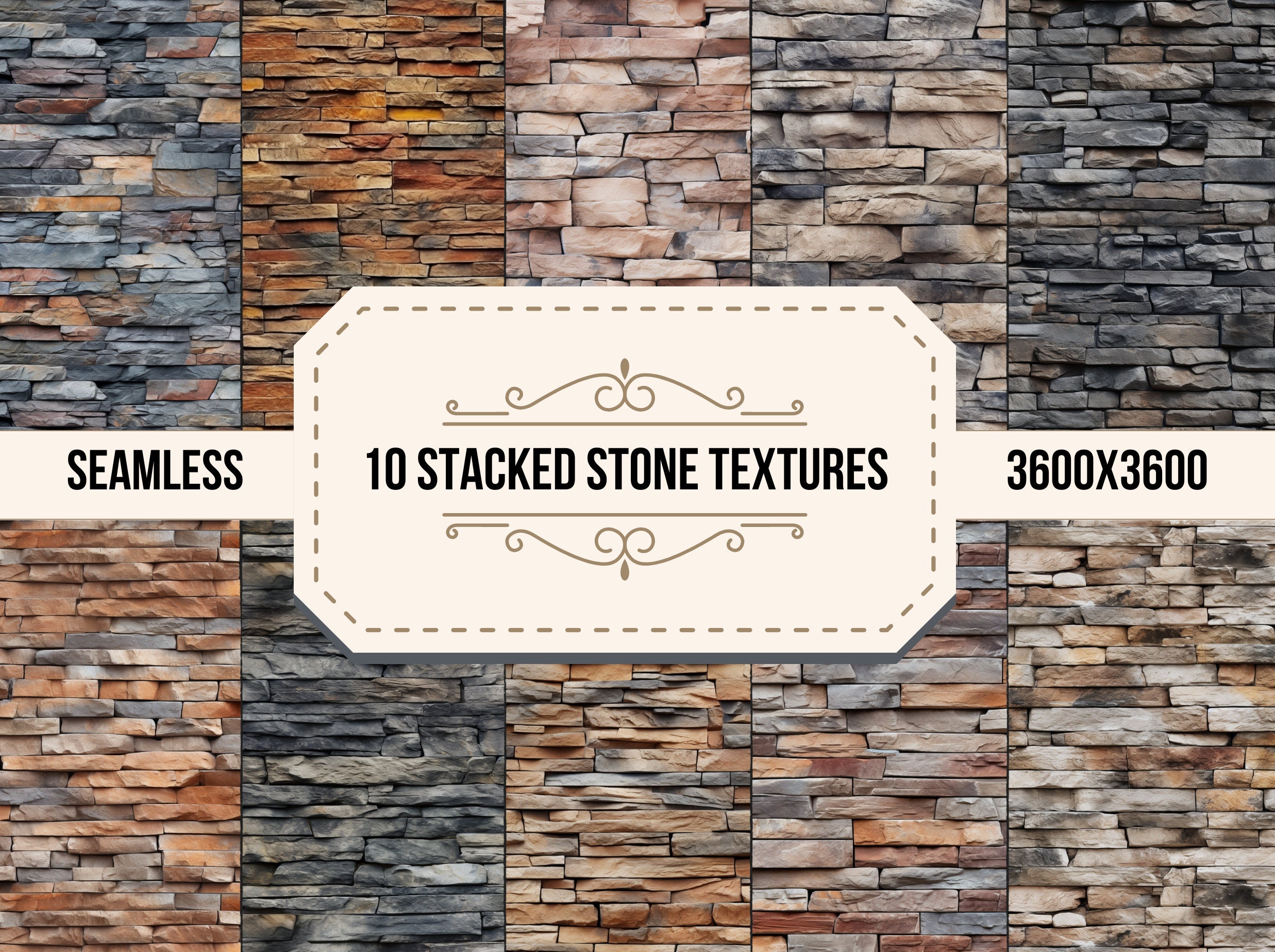 Stacked Stone Seamless Digital Texture, Stacked Stone Wallpaper, Veneer ...