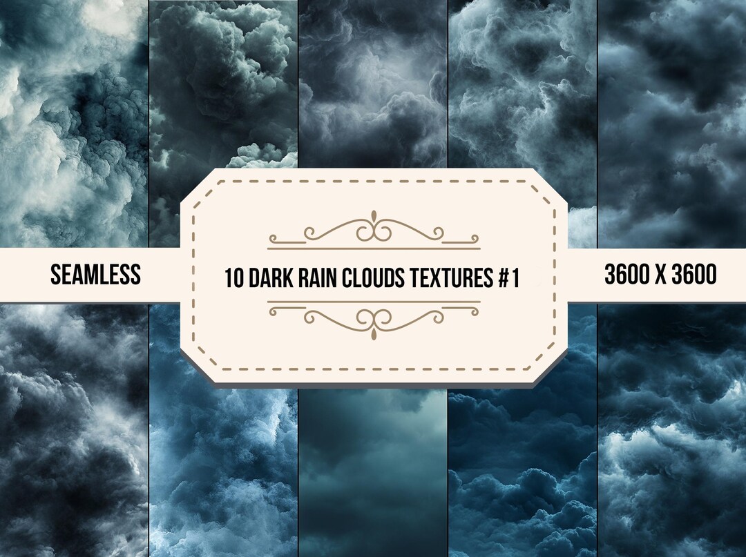 Dark Rain Clouds Seamless Textures Pack #1, Moody Cloud Backgrounds ...