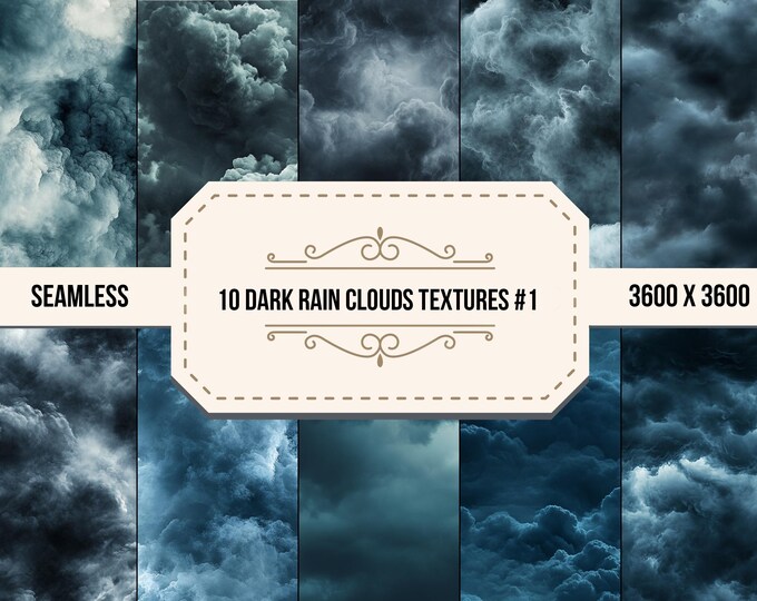 Dark Rain Clouds Seamless Textures Pack #1, Moody Cloud Backgrounds ...