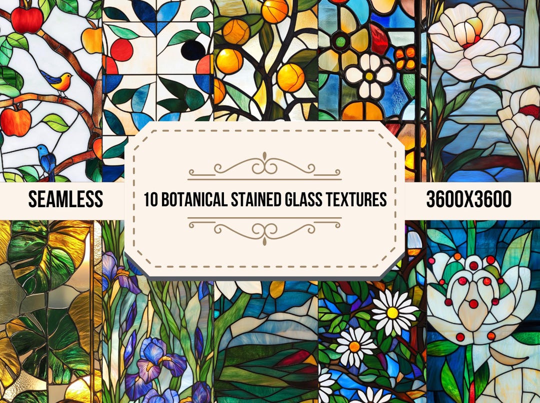 Botanical Stained Glass Patterns, Floral Textures, Seamless Wallpapers ...