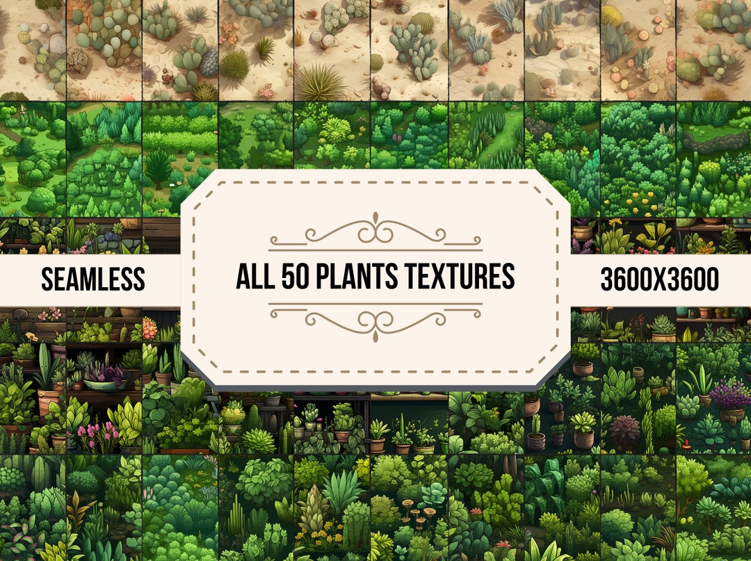 Bundle of Plants Seamless Textures, Pixelart Digital Wallpaper ...