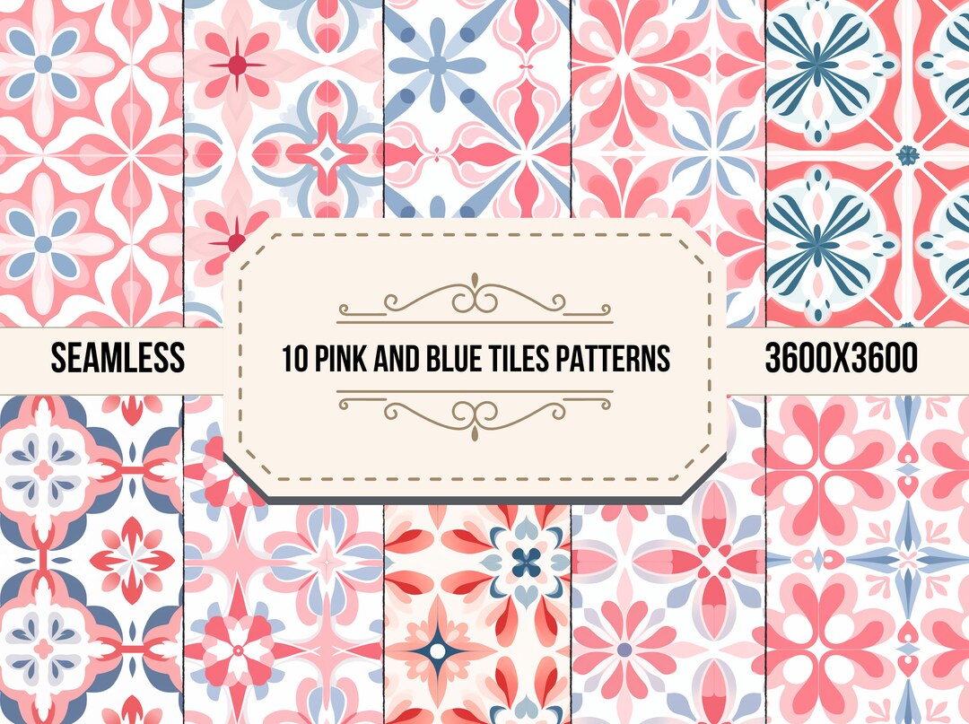 Pink and Blue Ceramic Tiles Digital Texture, Seamless Ceramic Tile ...