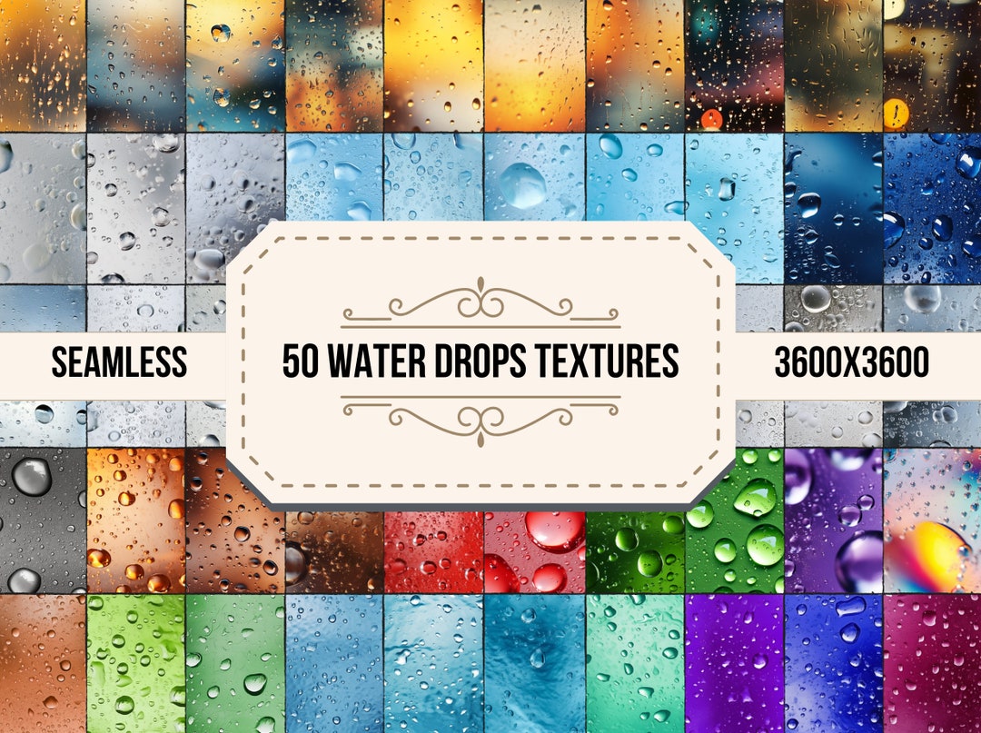 50 Water Drops Textures Digital Paper Pack, Raindrops Digital Texture ...