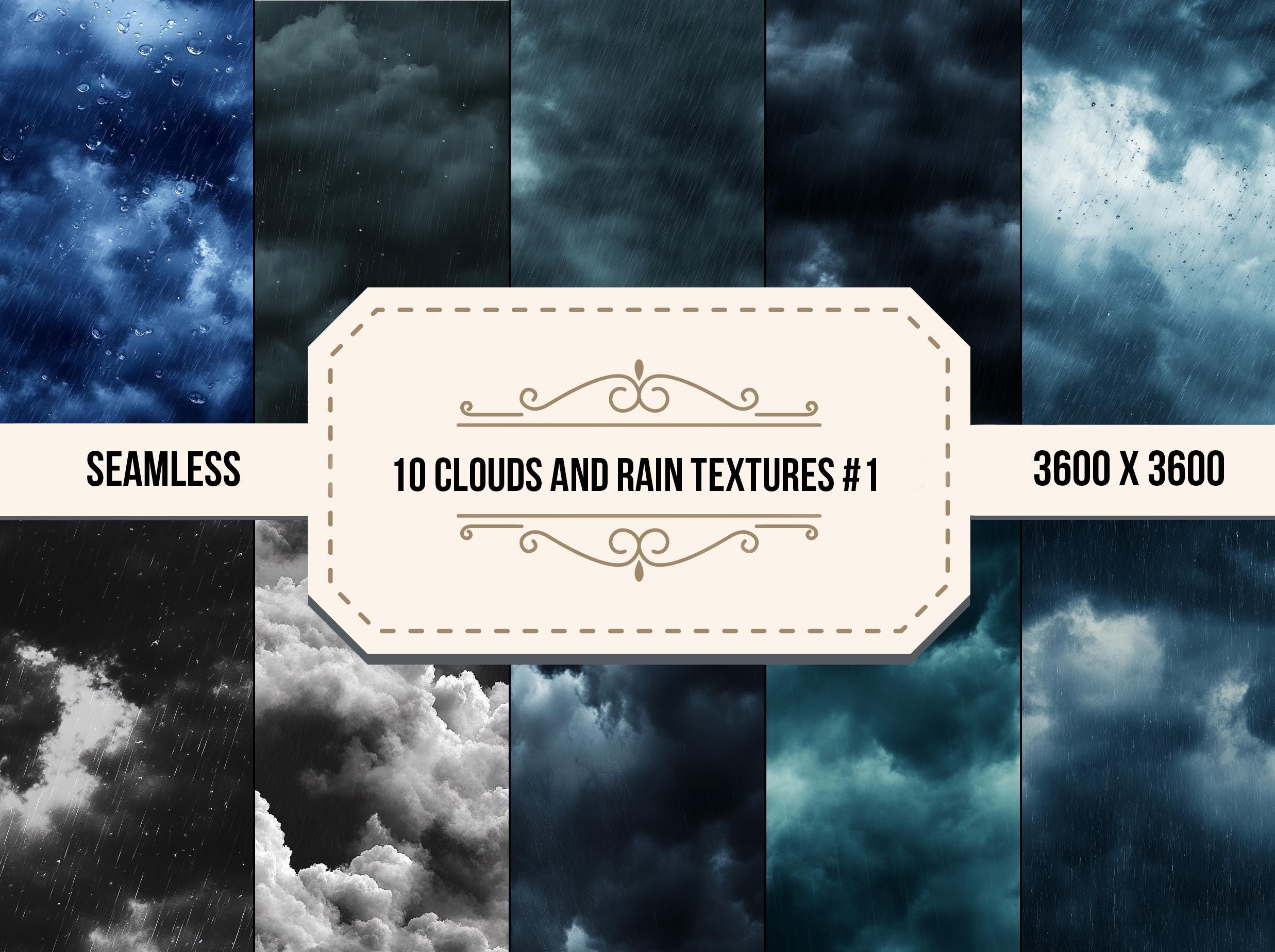 Stormy Clouds and Rain Texture Pack, Dramatic Sky Seamless Patterns ...