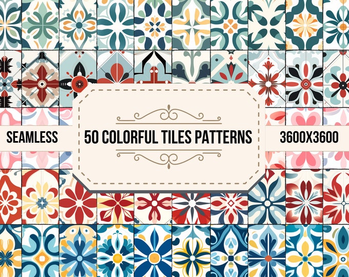 50 Colorful Ceramic Tiles Digital Textures, Seamless Wallpaper, Simple ...