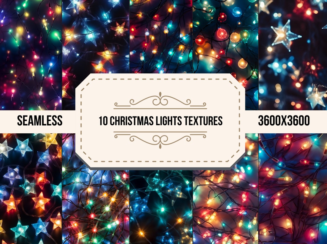 Colorful Christmas Lights Textures, Xmas Digital Patterns, Seamless ...