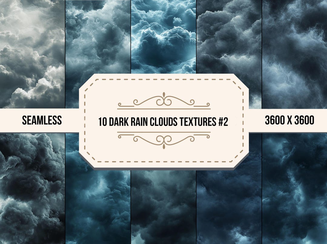 Seamless Dark Clouds Textures Pack #2, Overcast Sky Digital Patterns ...