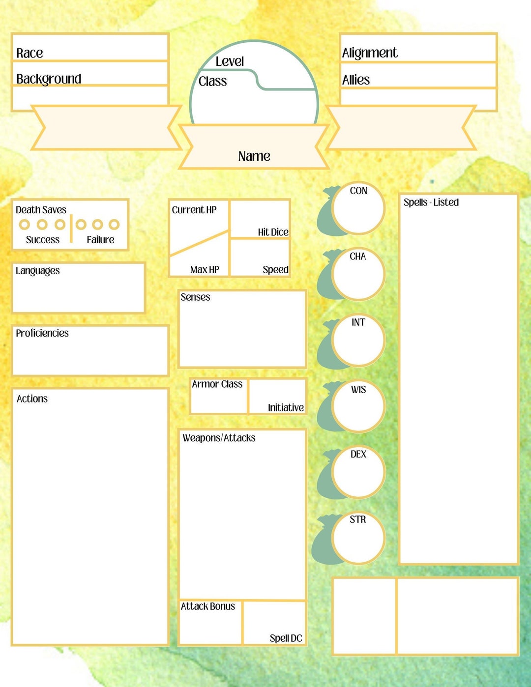 Fillable DND Character Sheet - Etsy