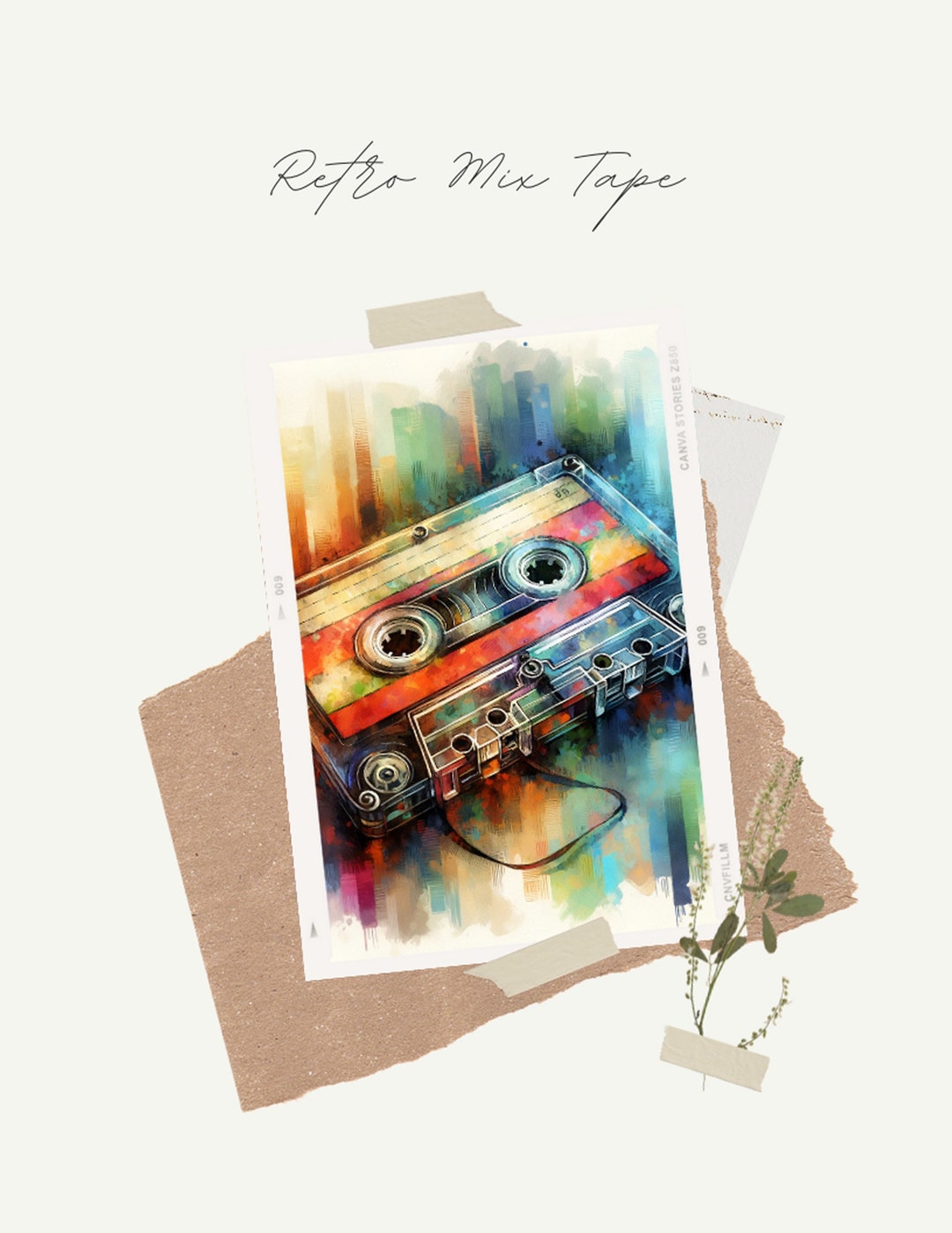 Retro Mix Tape Art Print Printable Square Digital Download Beautiful ...