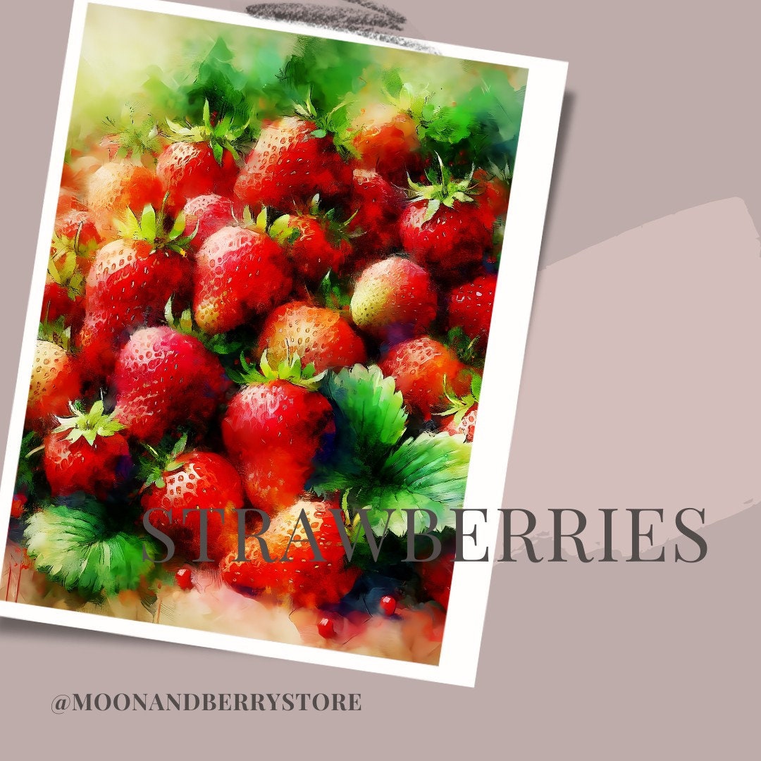 Strawberries Art Print Printable Square Digital Download Strawberry ...