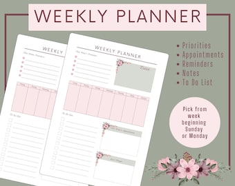Floral Weekly Planner - Etsy