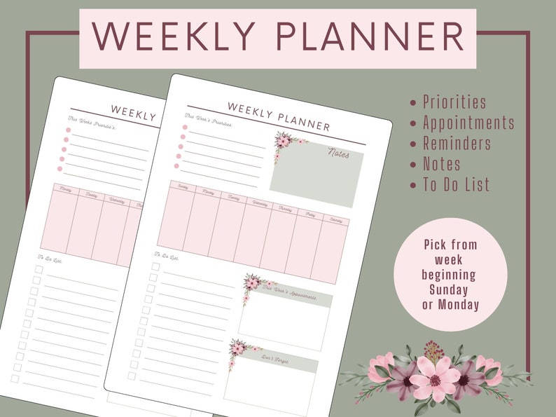 Floral Weekly Planner - Etsy
