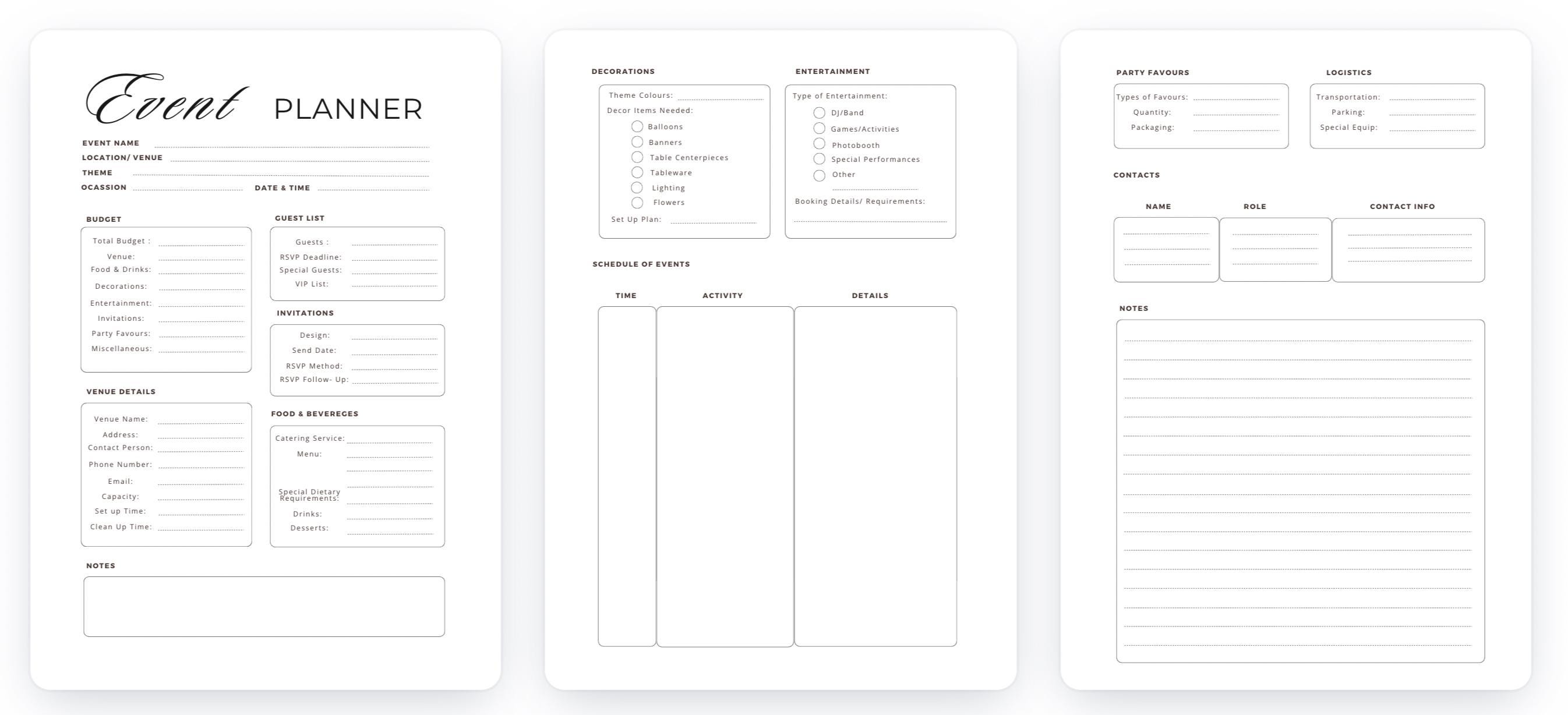 Minimalist Simple Event Planner - Etsy