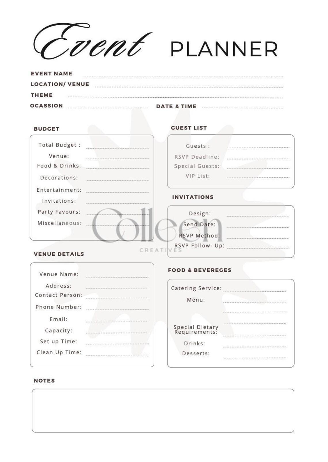 Minimalist Simple Event Planner - Etsy