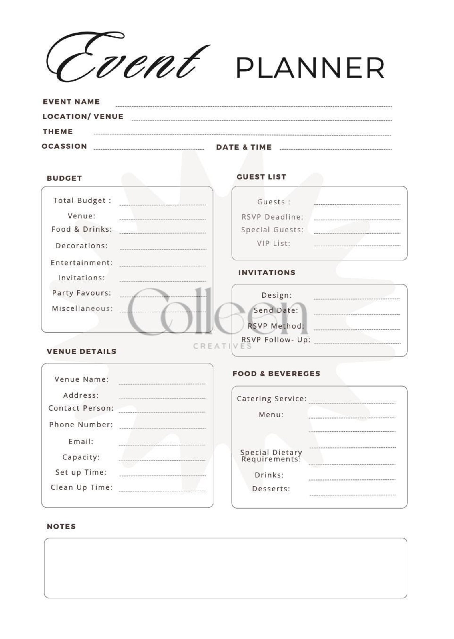 Minimalist Simple Event Planner - Etsy