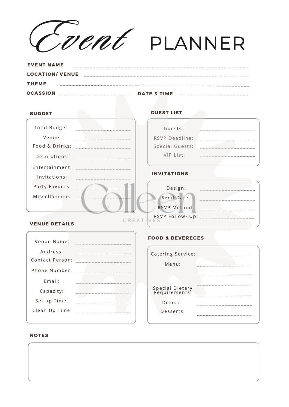 Minimalist Simple Event Planner - Etsy