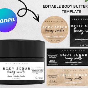 Editable Body Scrub Jar Label Template, Canva Sugar Scrub Product Label ...