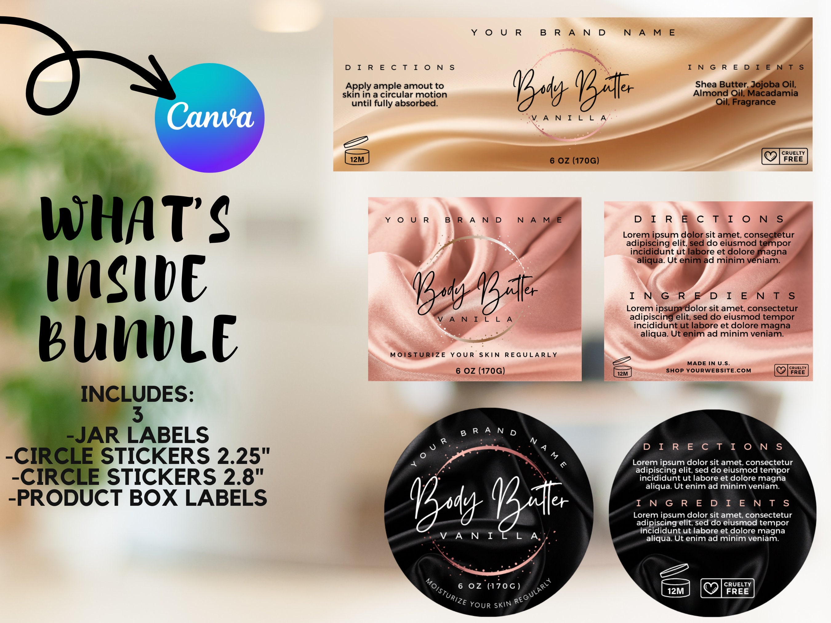 Body Butter Label Template, Printable Product Labels for Skincare ...