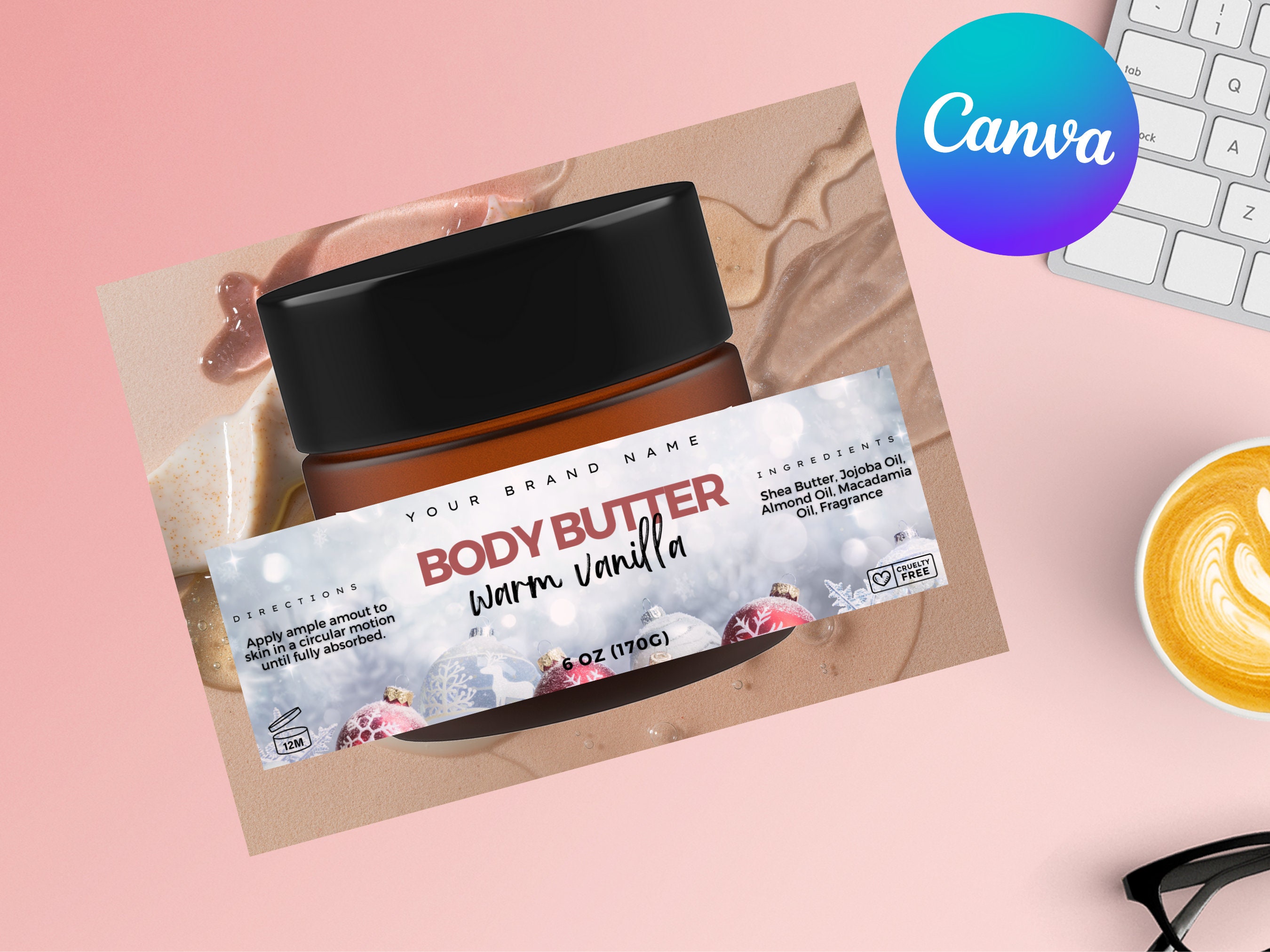 Printable Body Butter Labels Template, Holiday Product Jar Wrap ...