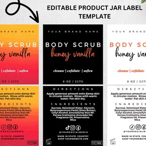 Editable Body Scrub Label Template, Printable Product Jar Label (canva ...