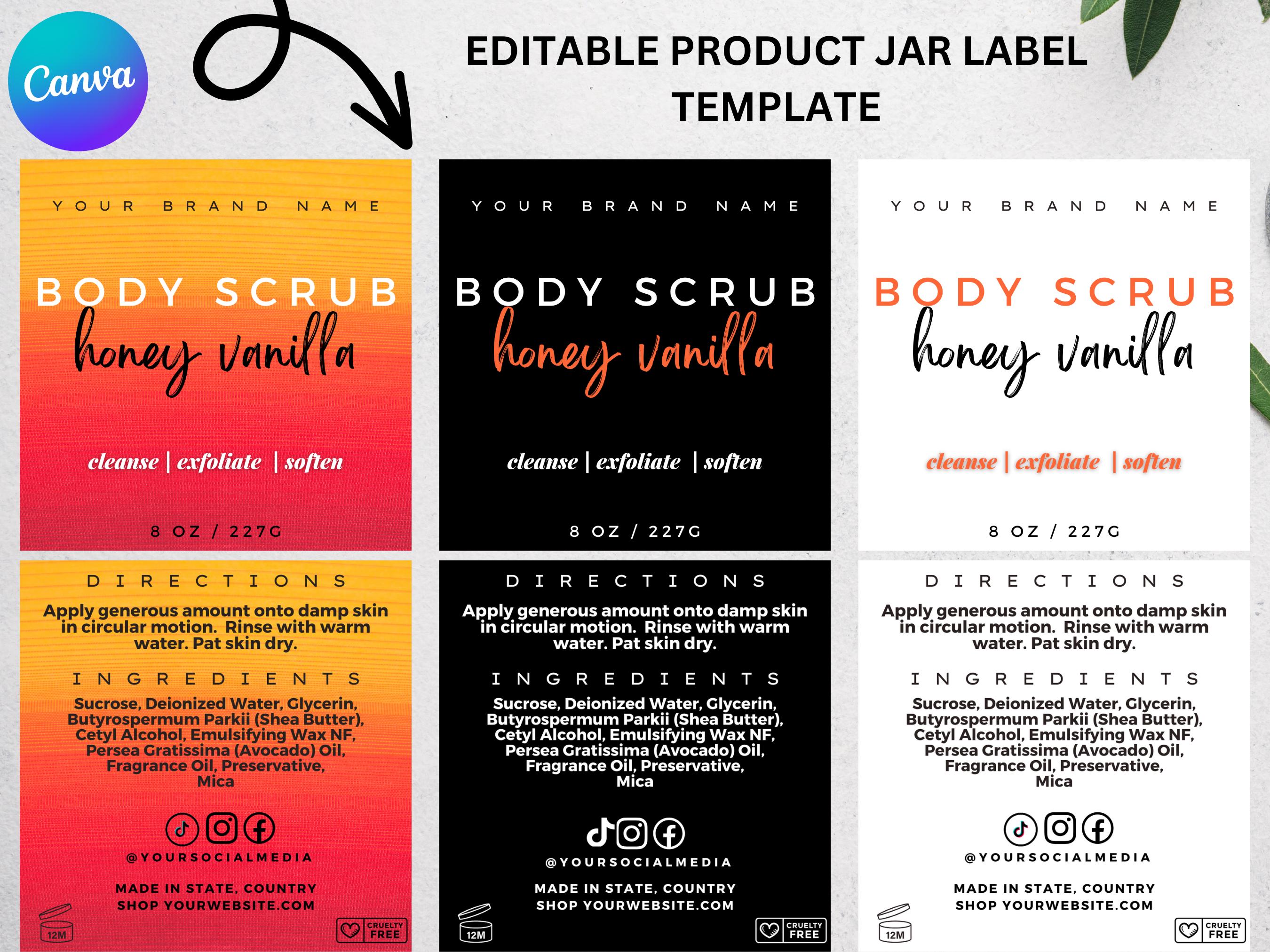 Editable Body Scrub Label Template, Printable Product Jar Label (canva ...