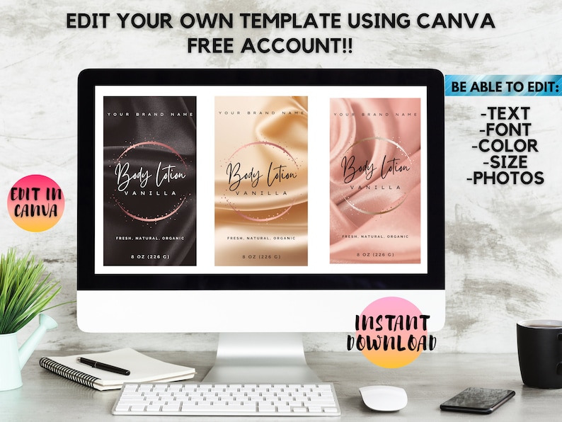 Editable Body Lotion Label Template, Printable Skincare Labels (canva ...