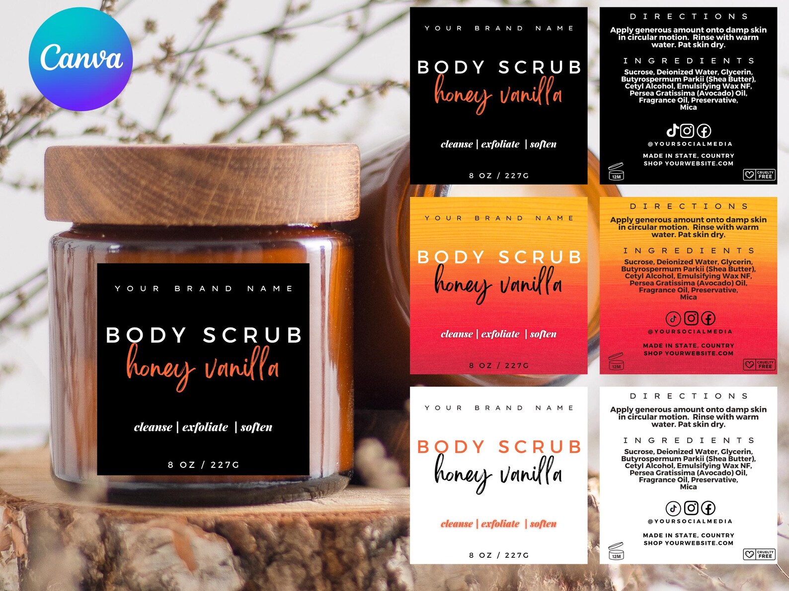 Editable Body Scrub Label Template, Printable Product Jar Label (canva ...
