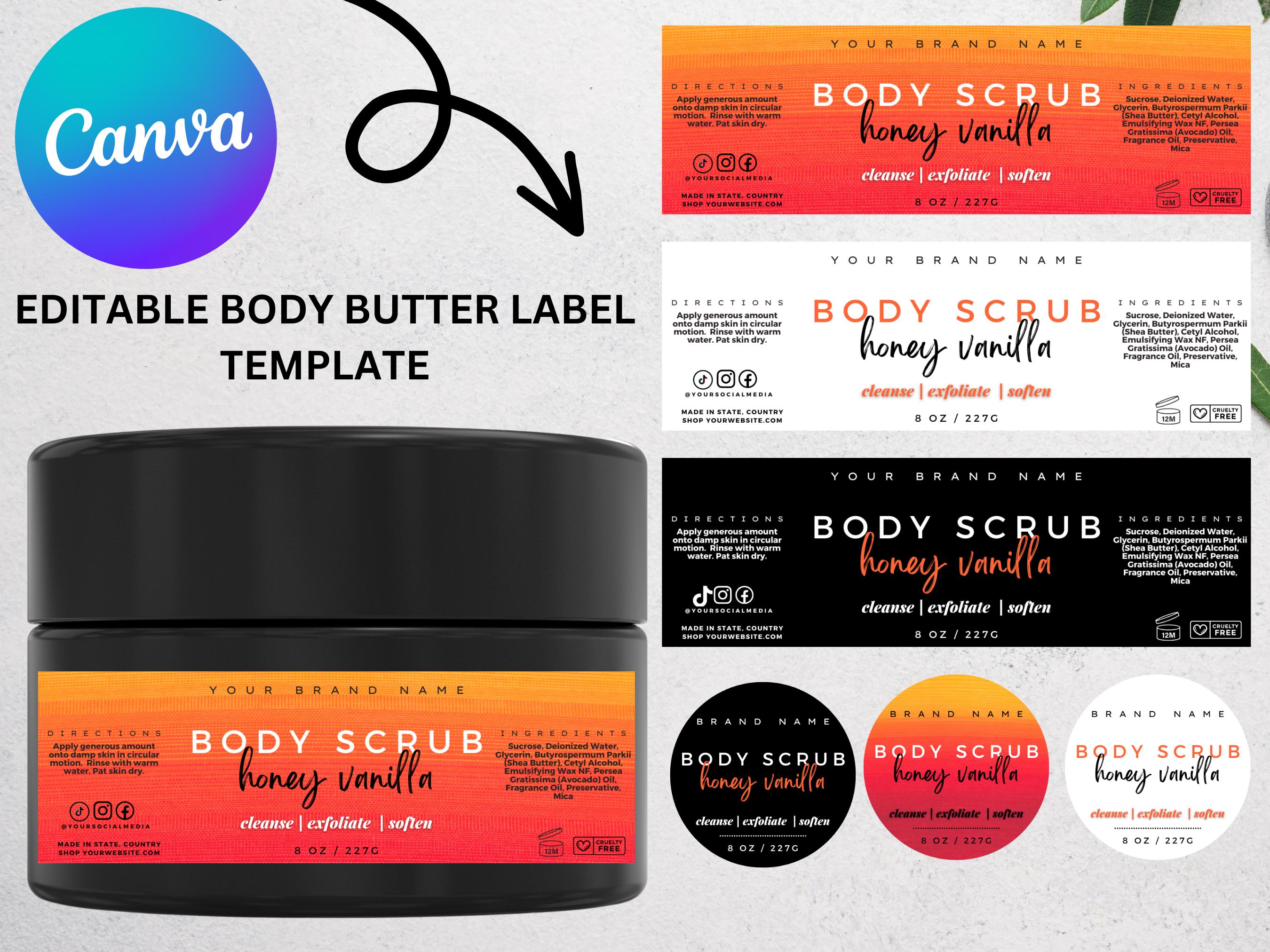 Editable Body Scrub Label Template, Printable Product Jar Label (canva ...