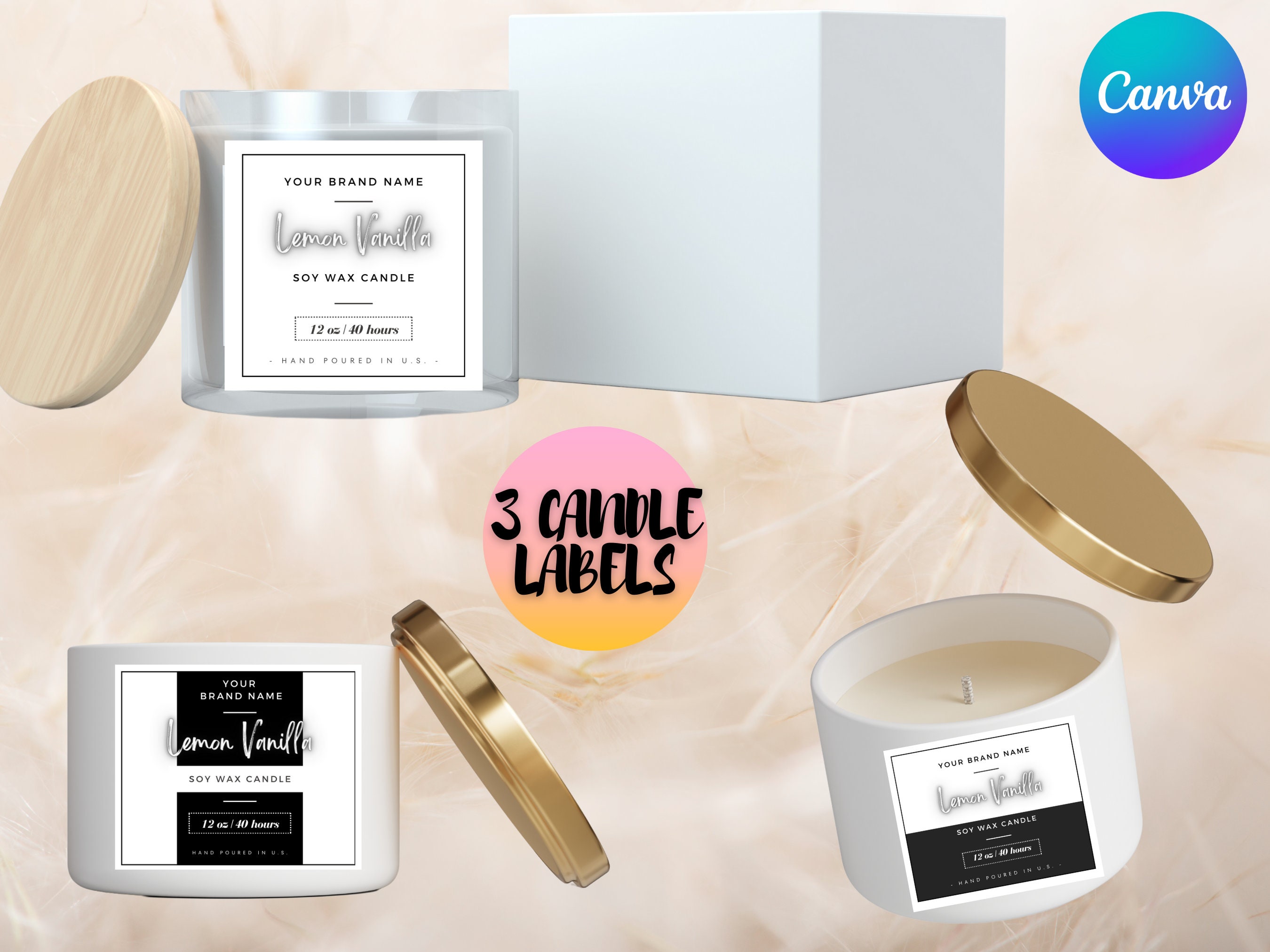 Editable in CANVA Candle Label Template Printable Candle - Etsy