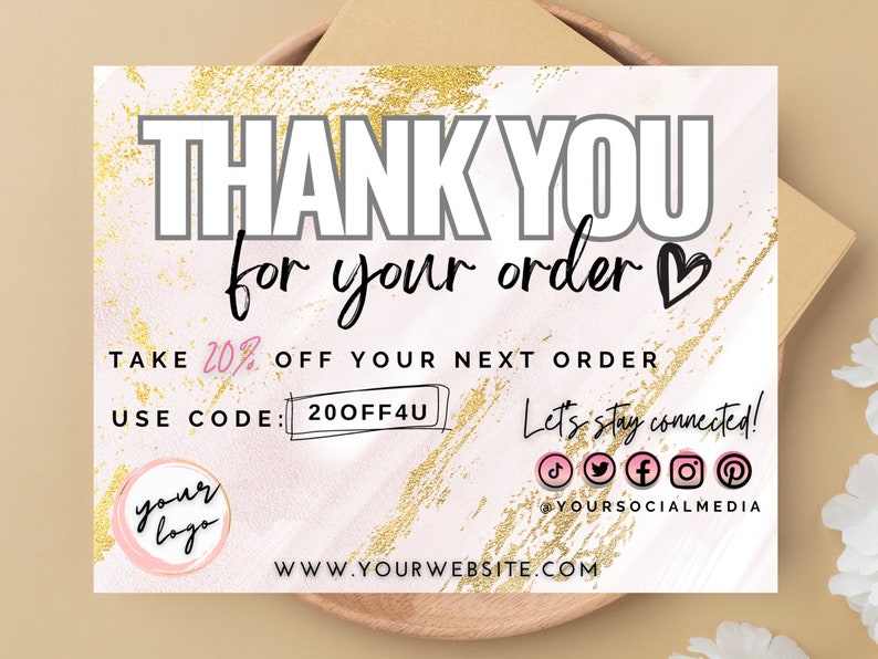 Editable Business Thank You Insert Card Template, Custm Thabk You for ...