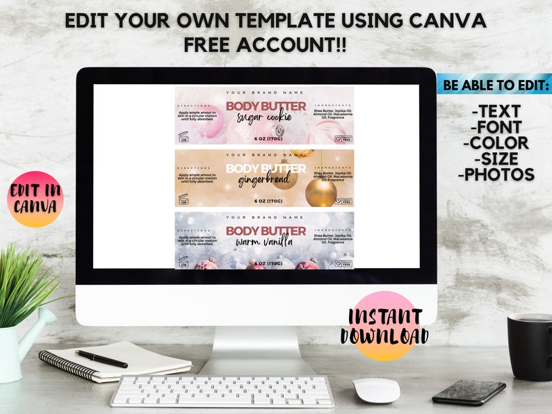 Printable Body Butter Labels Template, Holiday Product Jar Wrap ...