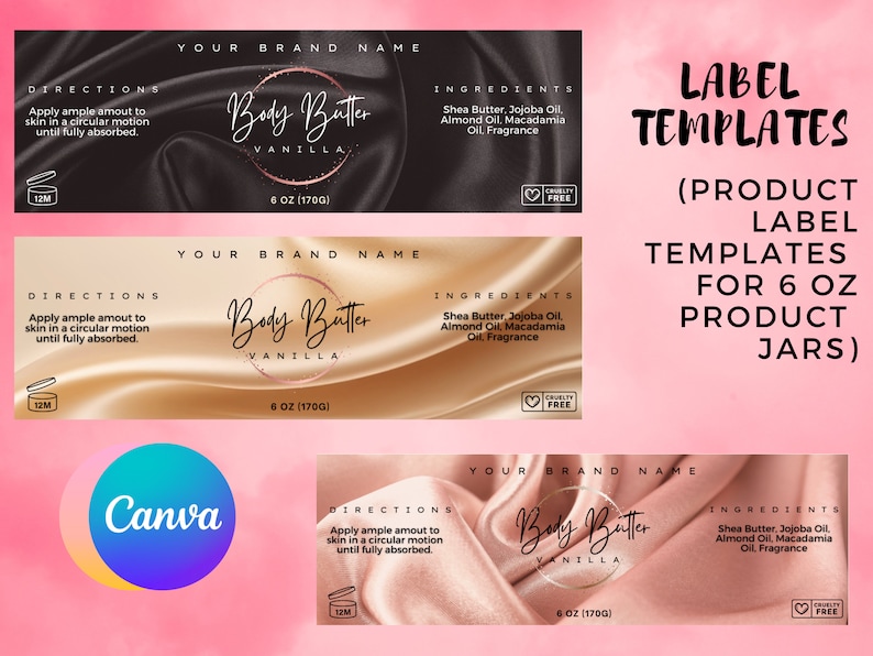 DIY Body Butter Label Template, Printable Product Jar Wrap Label for ...