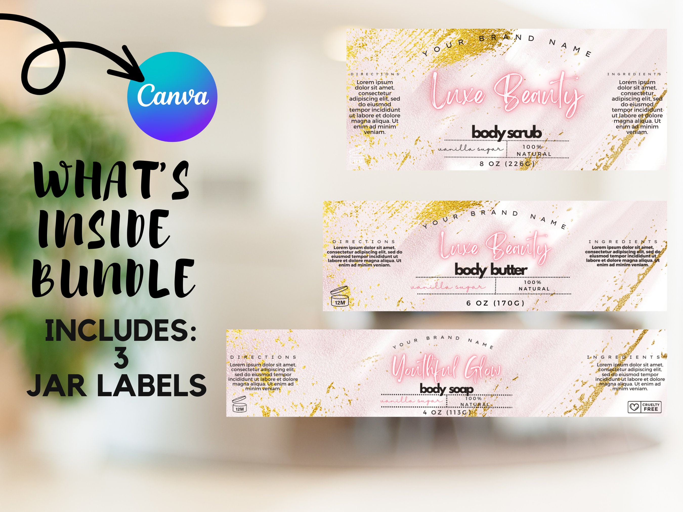 Editable Cosmetic Labels, Printable Skincare Product Jar Wraps (digital ...
