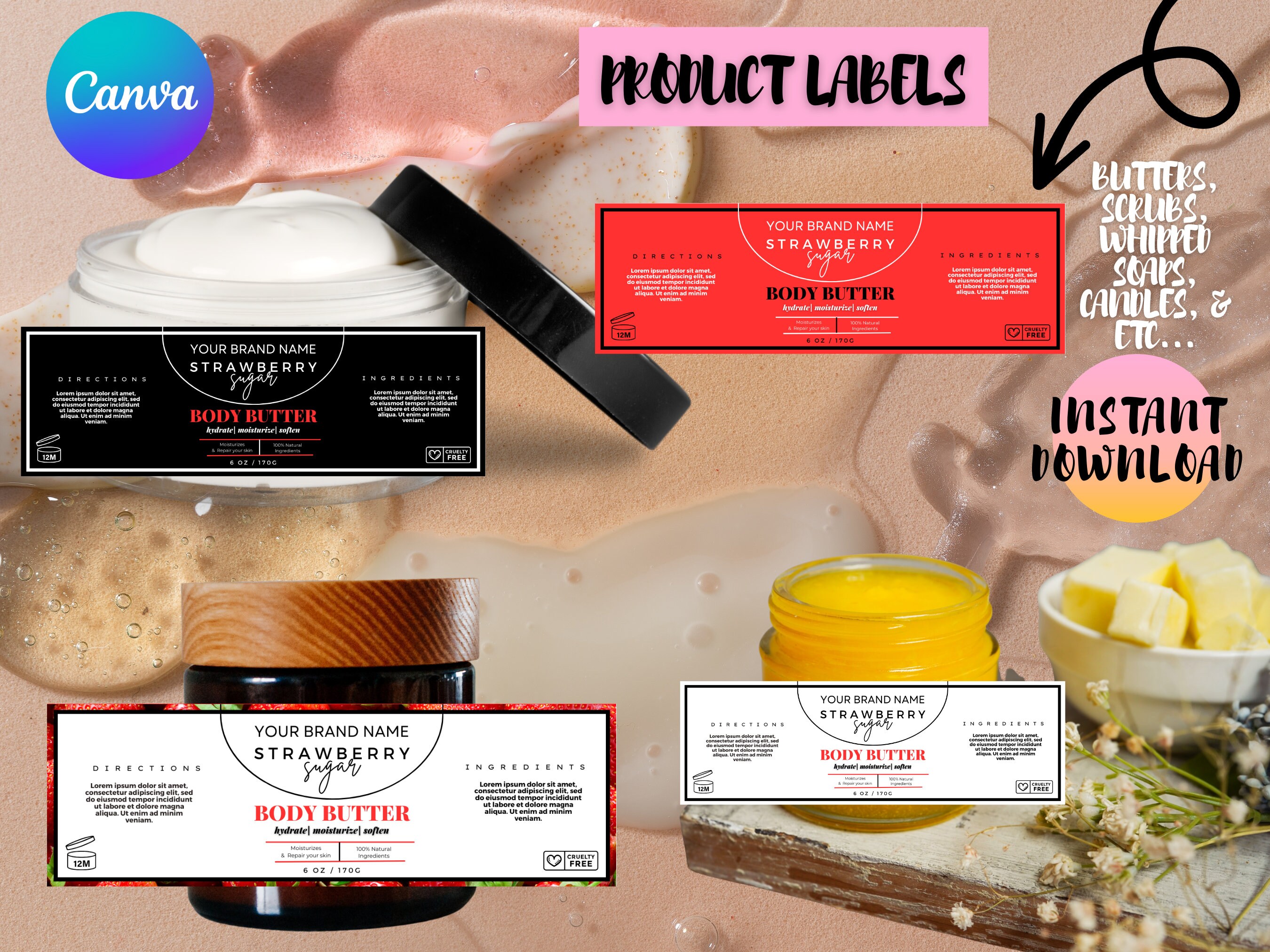 Body Butter Label Template, Editable Skincare Product Label (canva) - Etsy