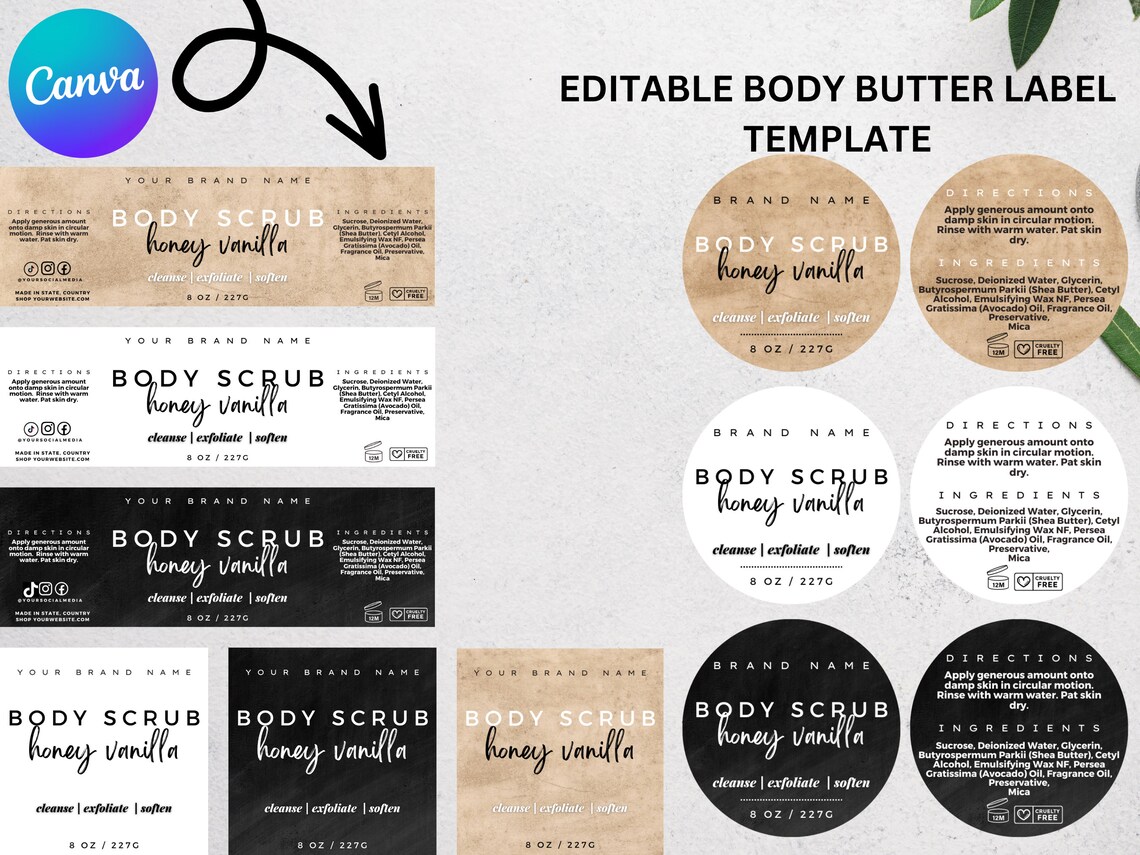 Editable Body Scrub Jar Label Template, Canva Sugar Scrub Product Label ...