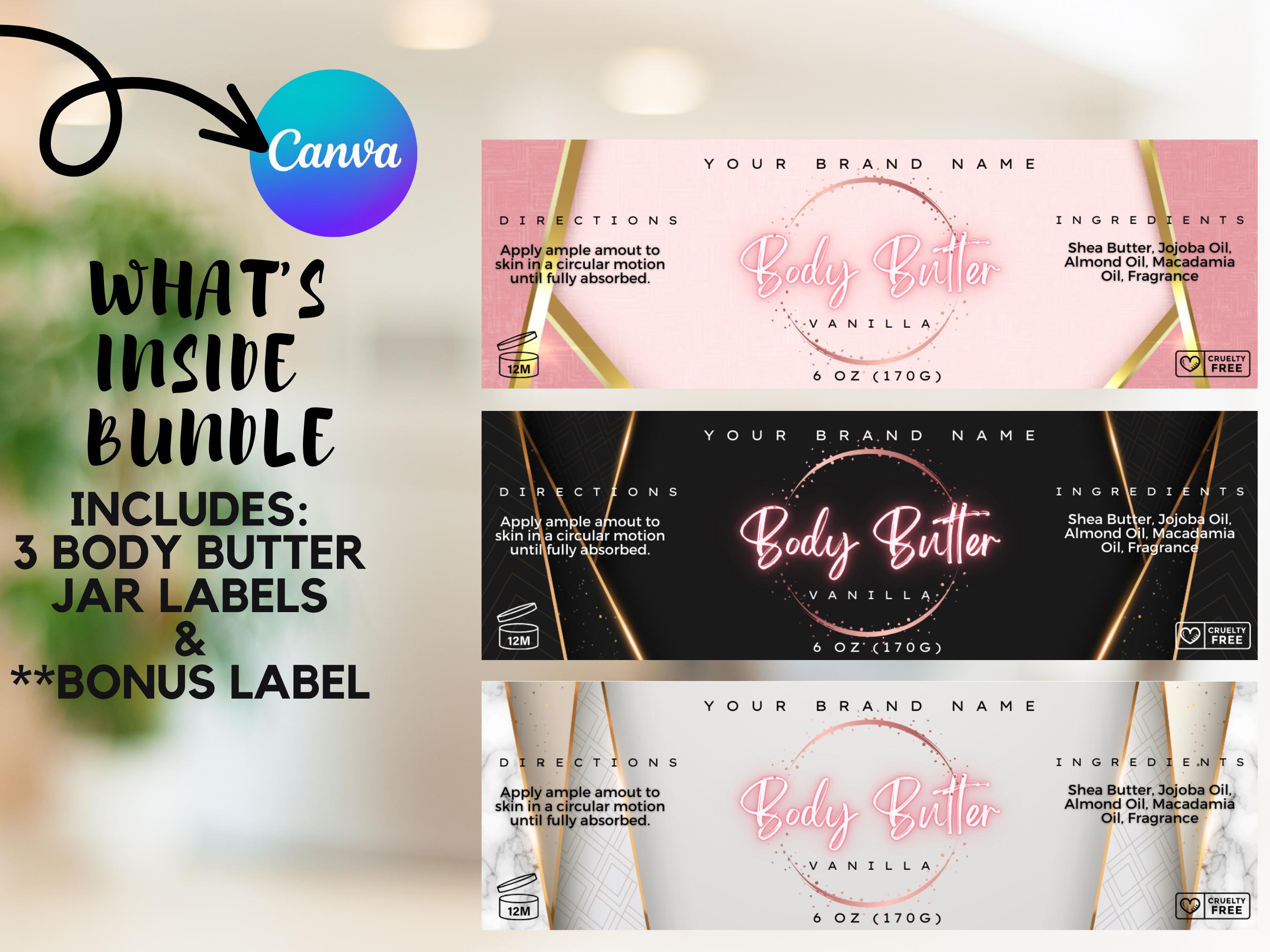 Editable Wrap Around Label for Jar & Circle Label, Body Butter Jar ...