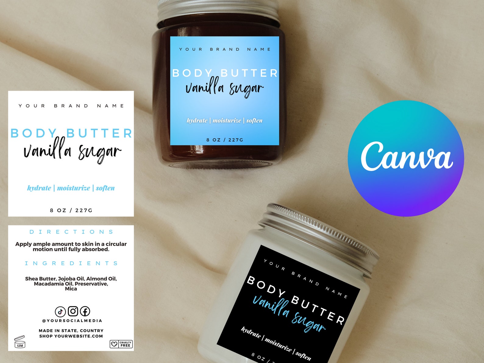 Whipped Body Butter Label Template, Editable Body Butter Square Labels ...