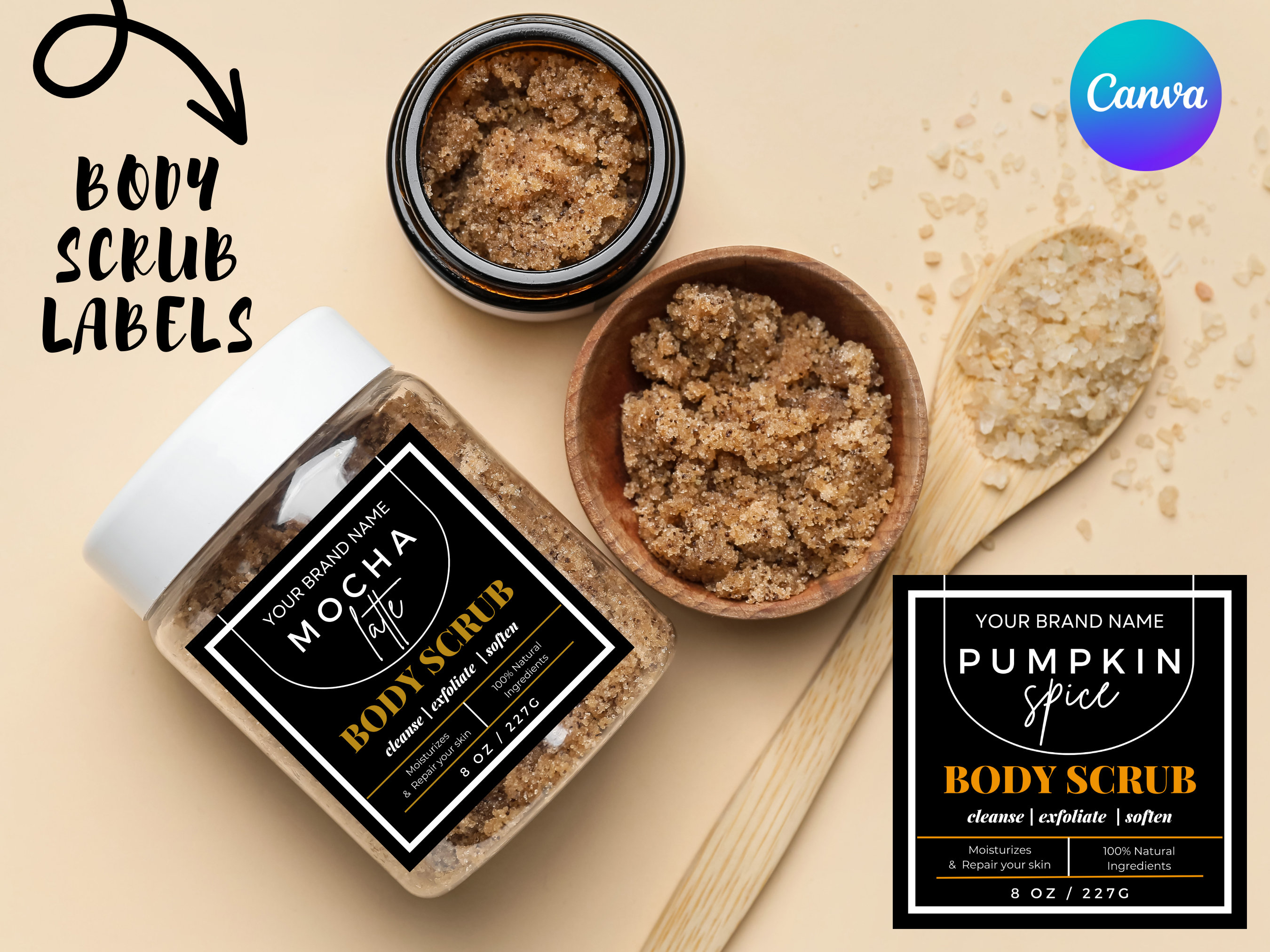 Body Scrub Label Editable Template, Printable Sugar Scrub Labels ...