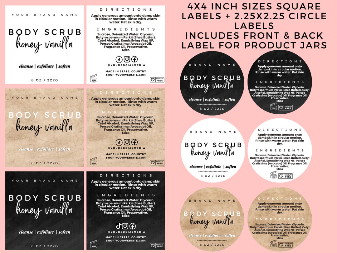 Body Scrub Jar Label Template, Editable Sugar Scrub Product Label ...