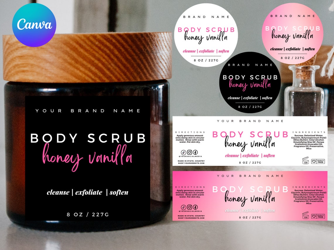 Body Scrub Editable Label Template, Printable Sugar Scrub Product Label ...