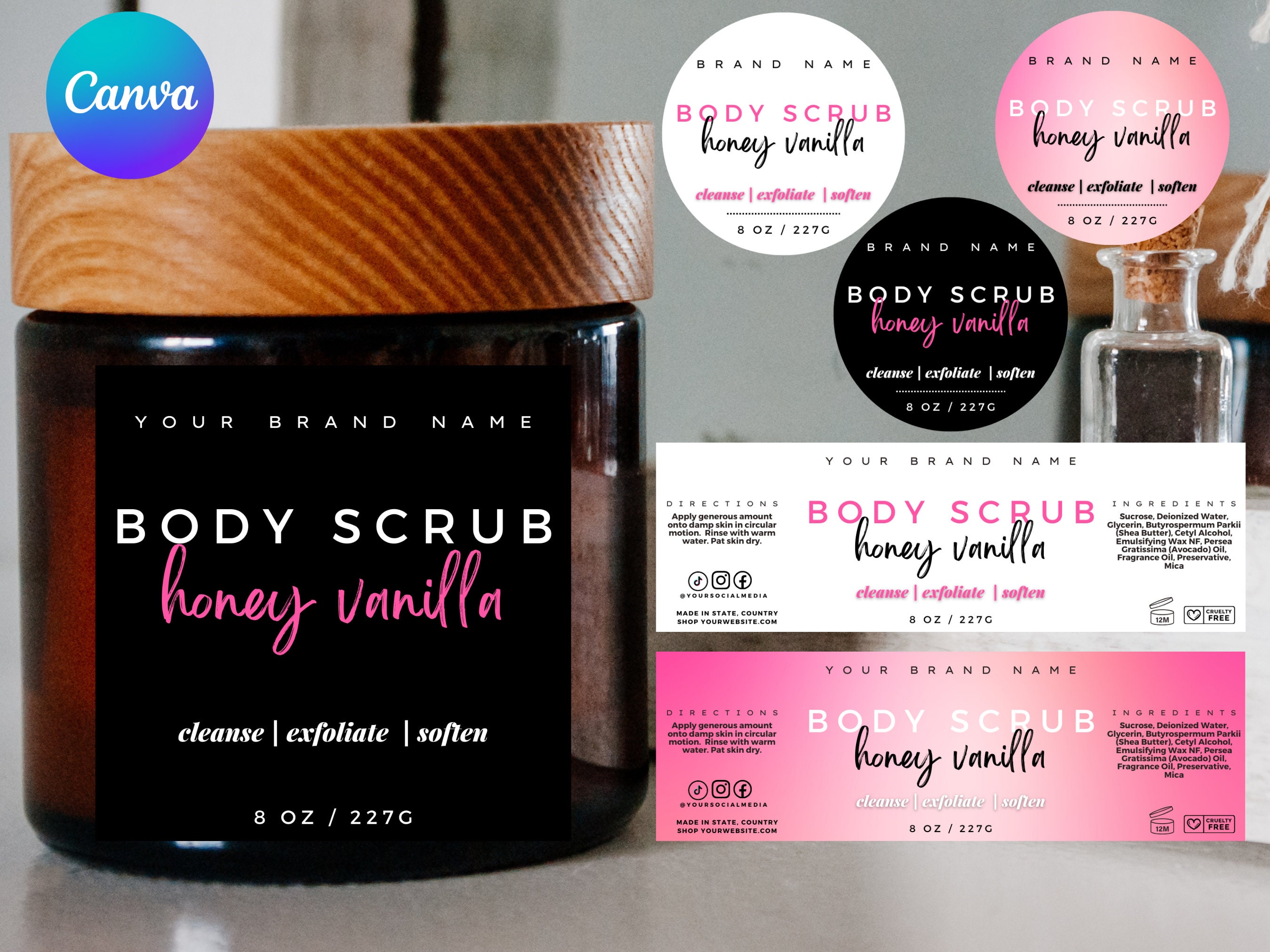 Body Scrub Editable Label Template, Printable Sugar Scrub Product Label ...