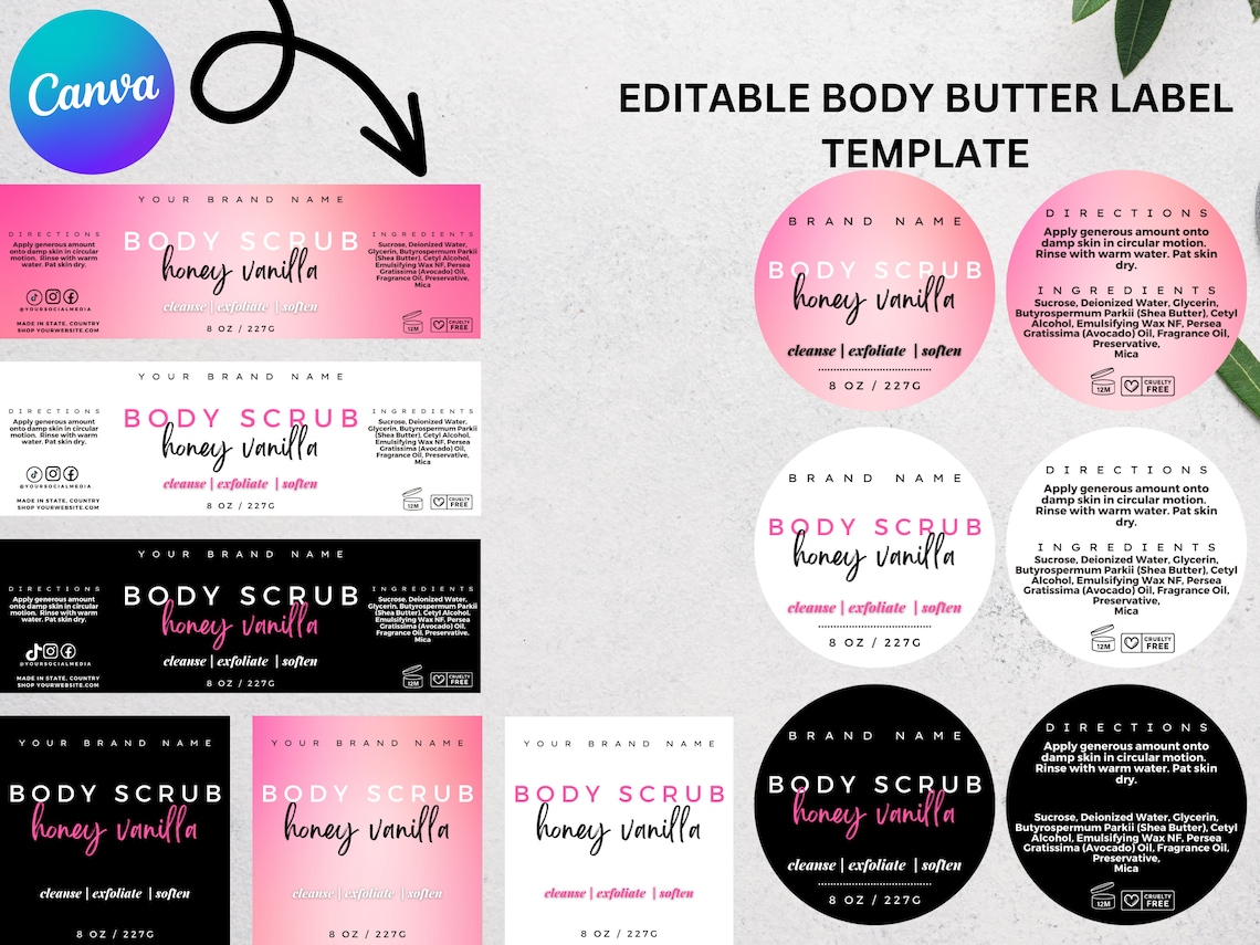 Body Scrub Editable Label Template, Printable Sugar Scrub Product Label ...