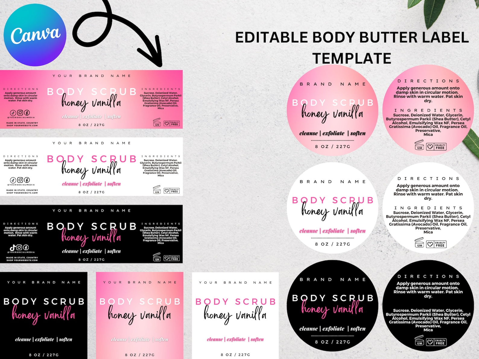 Body Scrub Editable Label Template, Printable Sugar Scrub Product Label ...