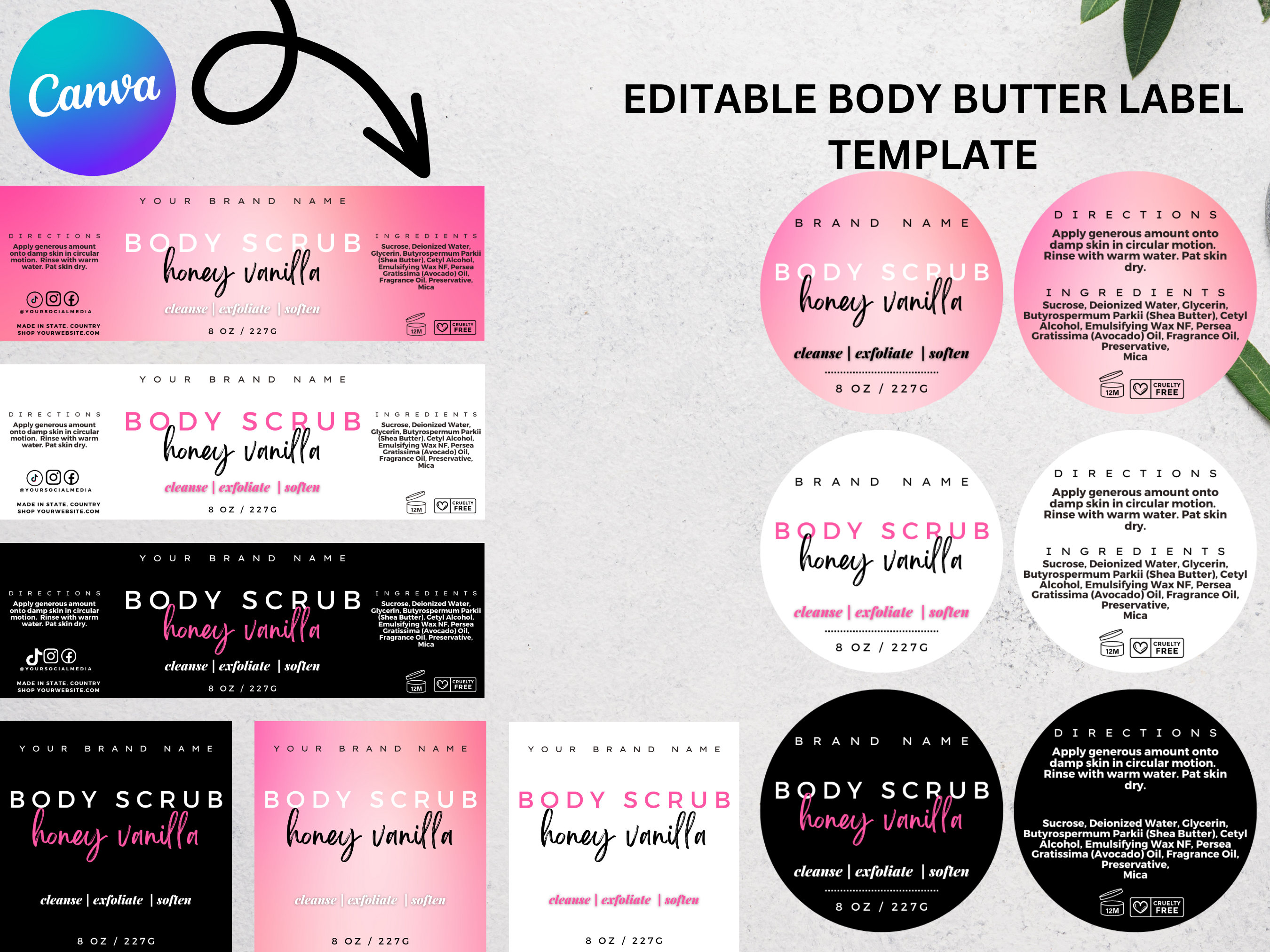 Body Scrub Editable Label Template, Printable Sugar Scrub Product Label ...