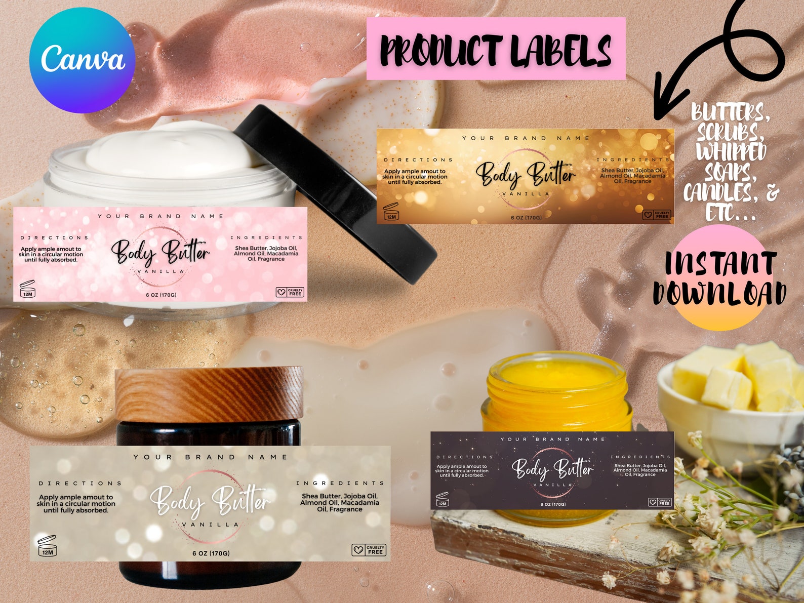 Body Butter Label Template, DIY Editable Product Label for Skincare ...