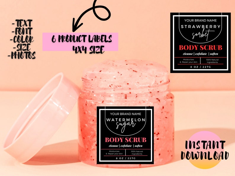 Body Scrub Label Editable Template, Printable Sugar Scrub Labels ...