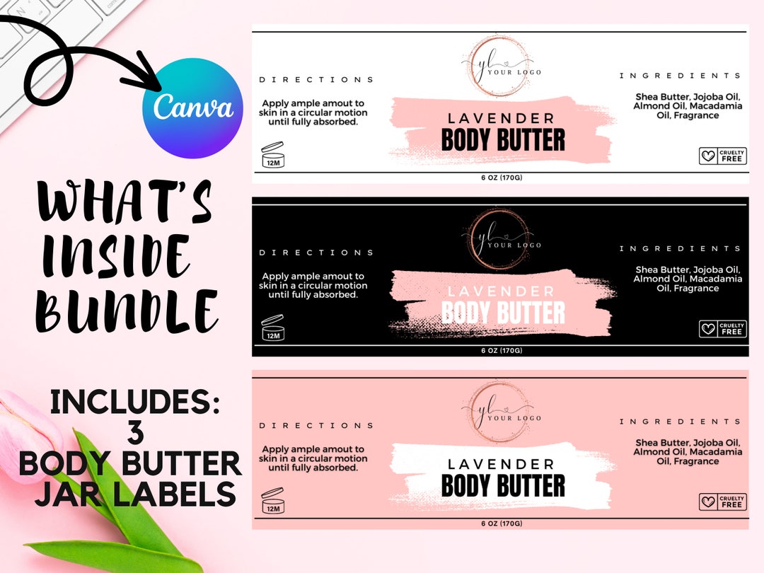 Editable Body Butter Label Template, Custom Sticker Labels, Canva ...
